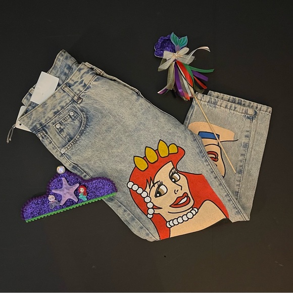 Jeans | Hand Painted Womens Jeans Lim Ed Reworked Vintage 8s Cartoon ...